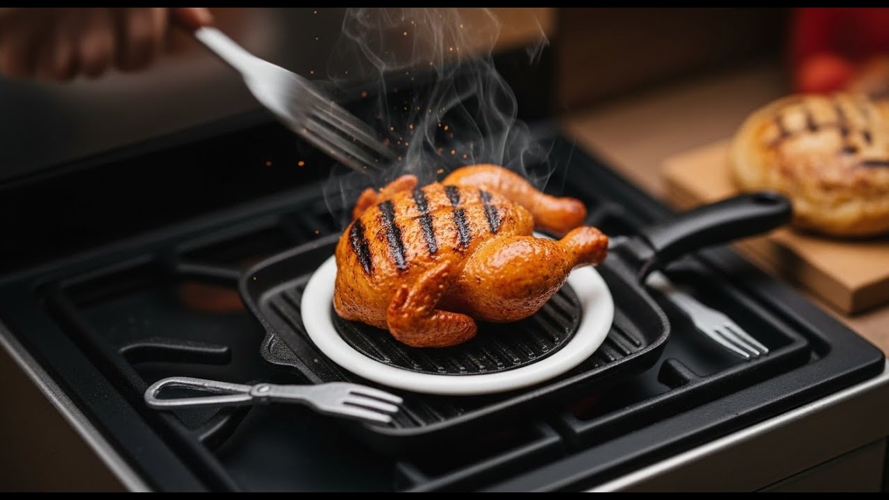 Juicy Miniature Grilled Chicken Recipe | ASMR Cooking in Tiny Kitchen ...