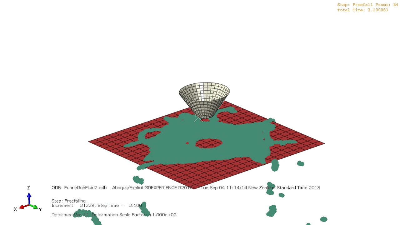 Simulation of a fluid falling through a funnel - YouTube