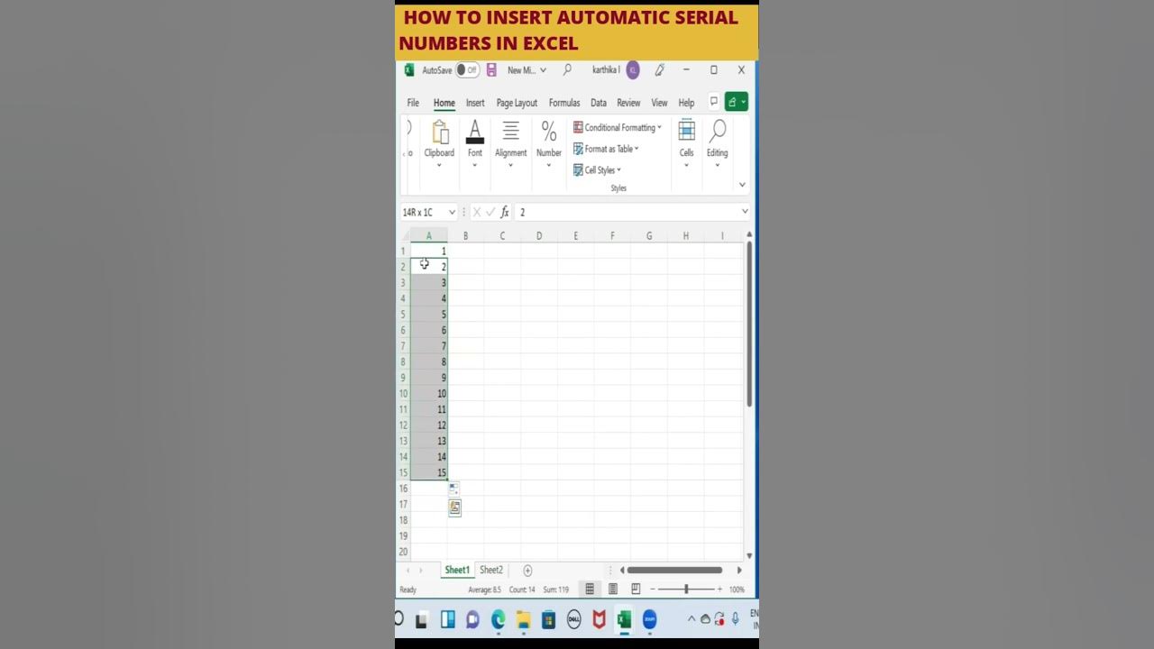 How To Insert Automatic Serial Number In Excel Shorts Excel Mexcel Excelsolution 9666