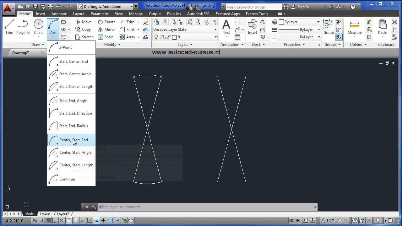 Gratis update training AutoCAD 2014 Draairichting Arc commando - YouTube