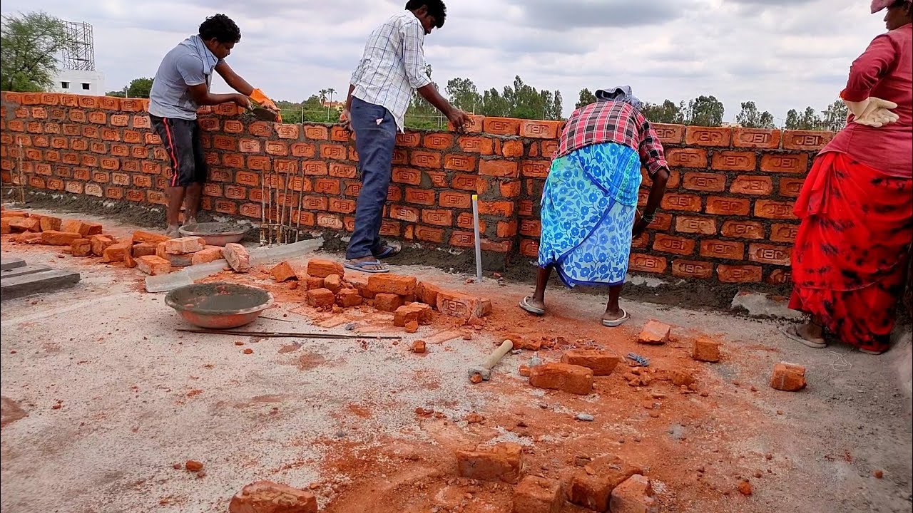 3 Inch Red Brick Wall Construction Work Using Cement And Sand//Amazing ...