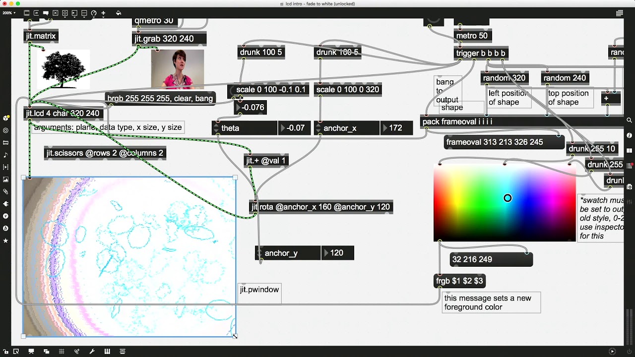 Jit.lcd iteration, part 5 - jit.scissors and glue - YouTube