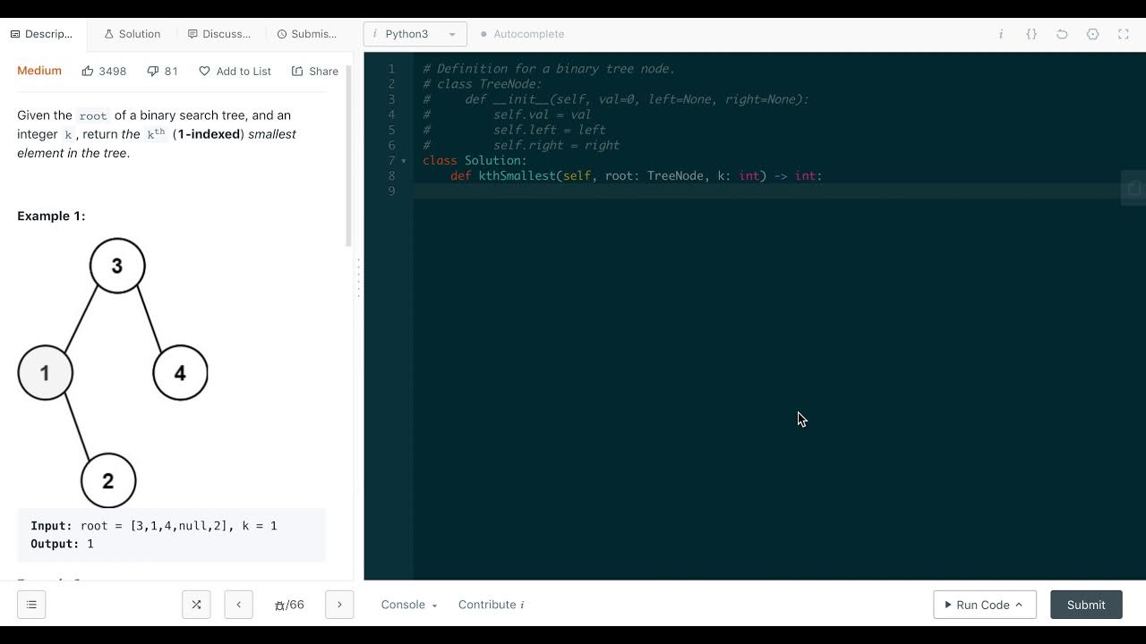 Leetcode 230: Kth Smallest Element in a BST - YouTube