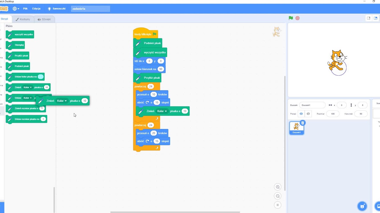 Scratch 3 Dwa kolorowe okręgi różnej wielkości - YouTube