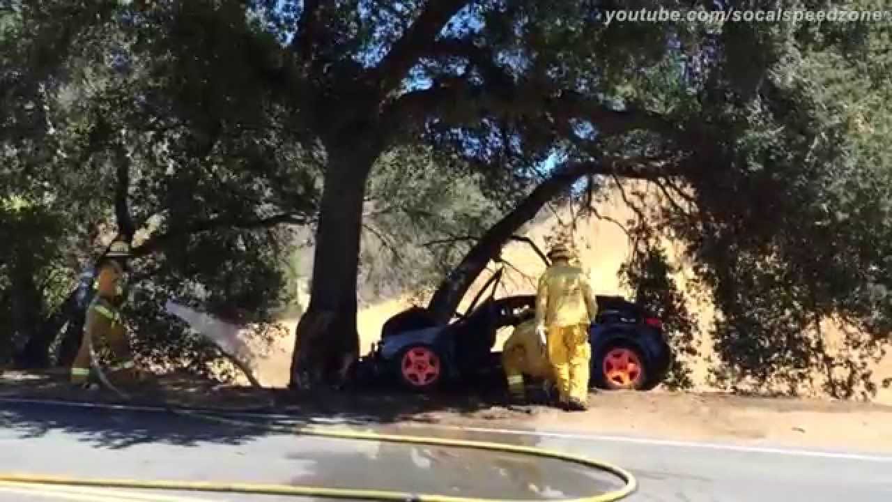 Audi A3 crashes into a tree on Mulholland - YouTube