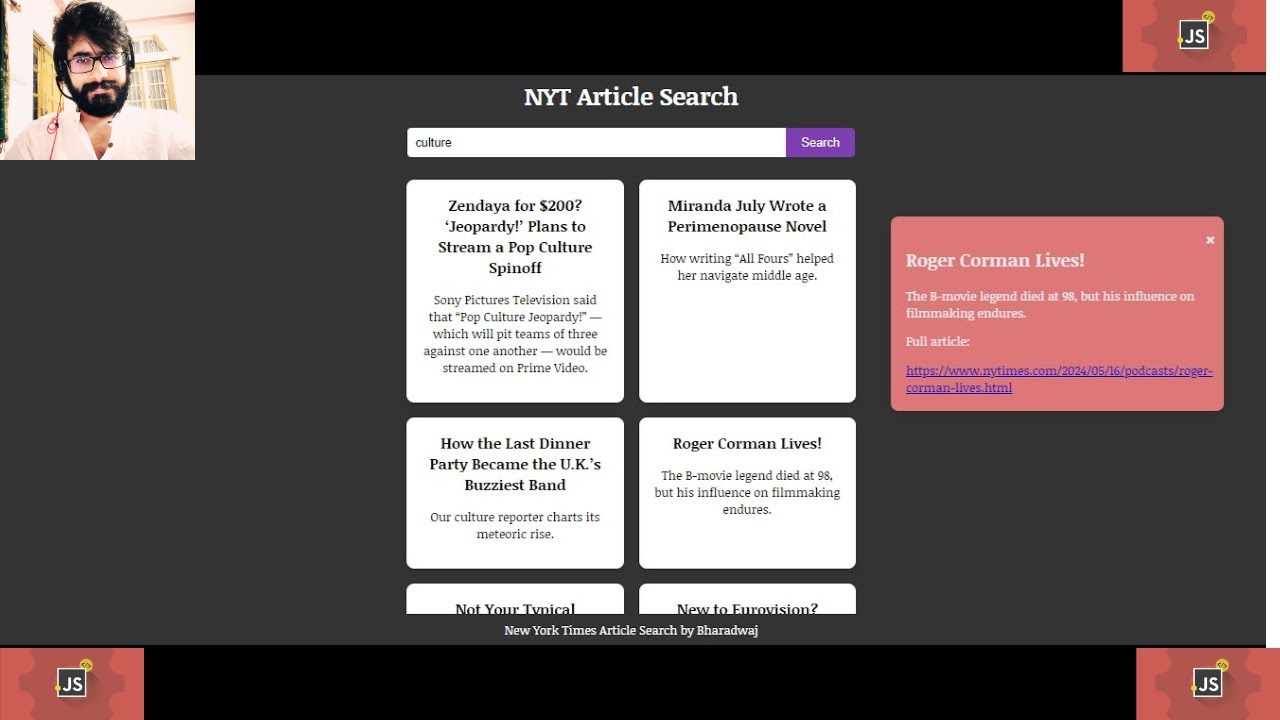 Article Search Using HTML, CSS, JAVASCRIPT & NYT API. - YouTube
