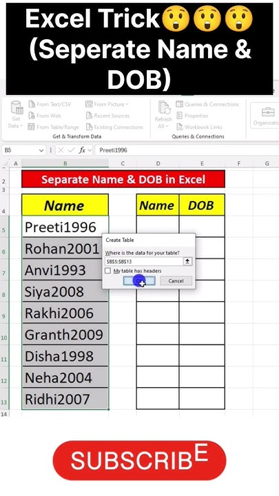 ExcelTrick😲#Seperate Name & DOB in Excel#exceltips#exceltutorial#excelshorts#excelhacks#shorts# ...