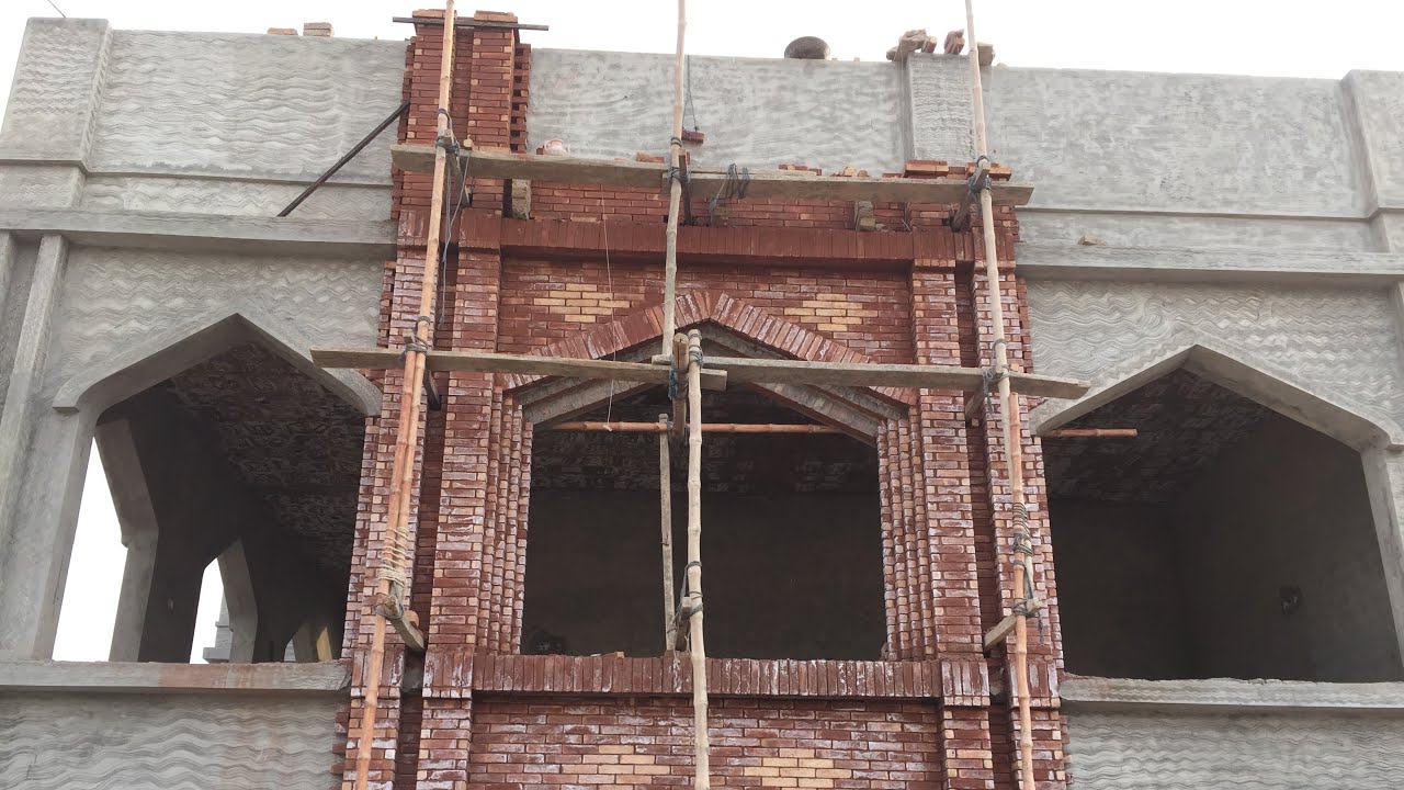 gutka tile lagane wale karigar | red brick house design | front ...