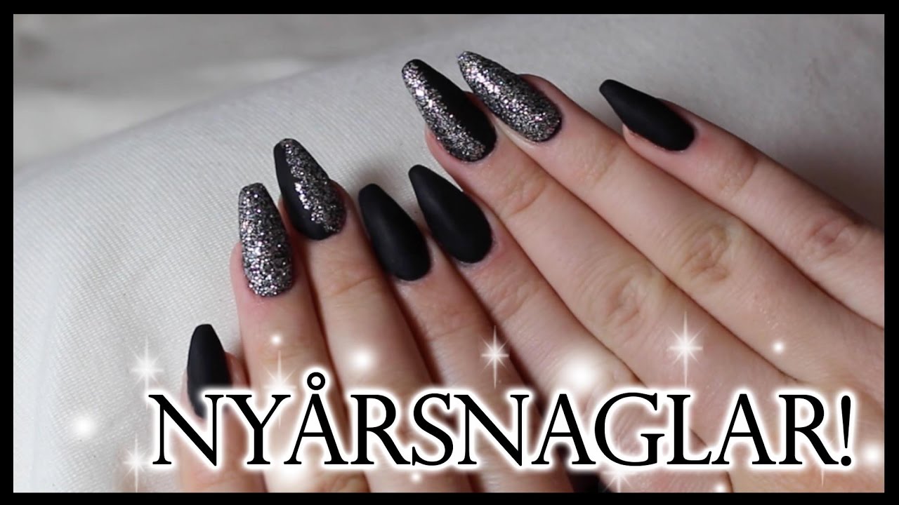 Nyårsnaglar 2016! Svarta, glittriga, matta gelenaglar! - YouTube