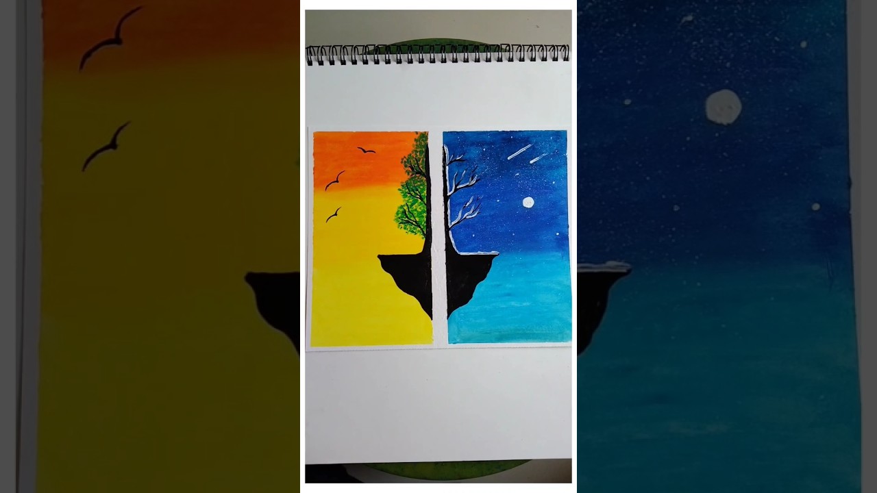 Day and Night Scenery Drawing - Oil Pastel Drawing #shorts #shortsart ...