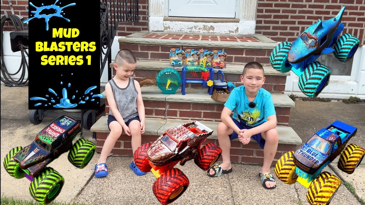 MUD BLASTERS (series 1) Monster Trucks with Megalodon car wash Playset ...