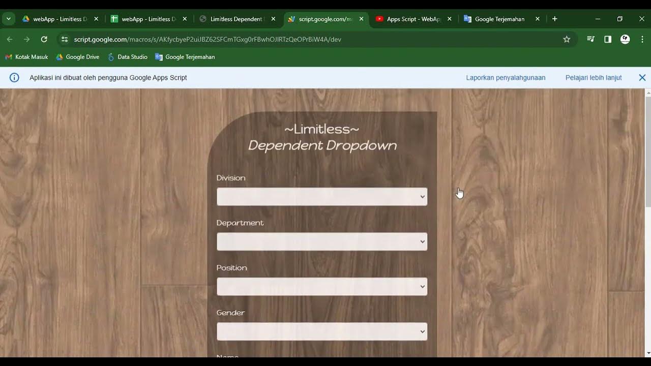 Apps Script - WebApp LIMITLESS Dependent Dropdown List (Demo) - YouTube