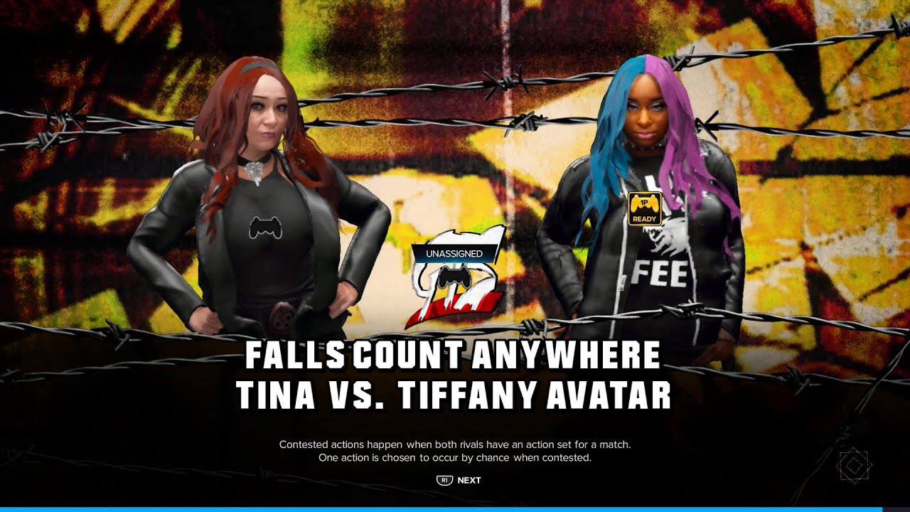 WWE 2K24 GTS Wresting Tina vs Tiffany Avatar, falls count any where ...