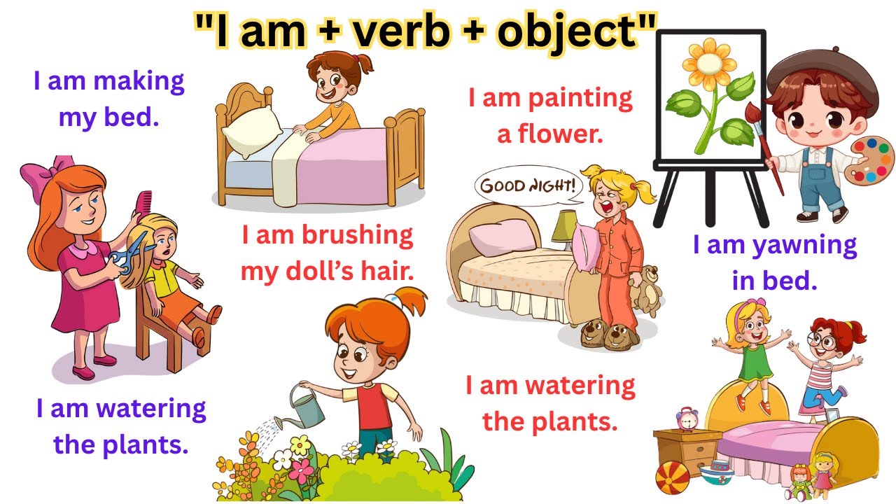I am + verb + object Sentences |Spoken English for kids |Daily Use ...