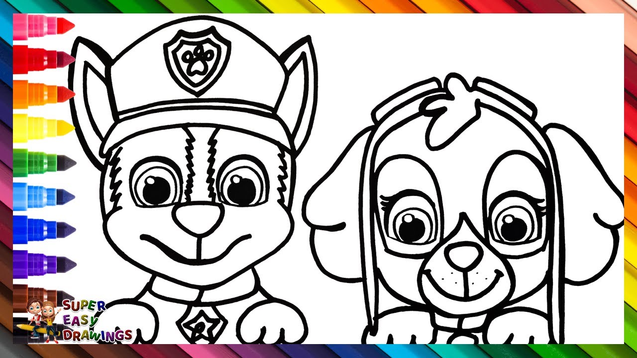 Drawing and Coloring Chase and Skye from Paw Patrol 🐶🐾🐶🎀🌈 Drawings for ...