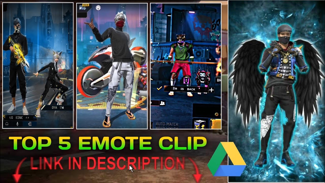 top 5 hd quality clips || ff clips for editing 💥 top 5 emotes - pack # ...
