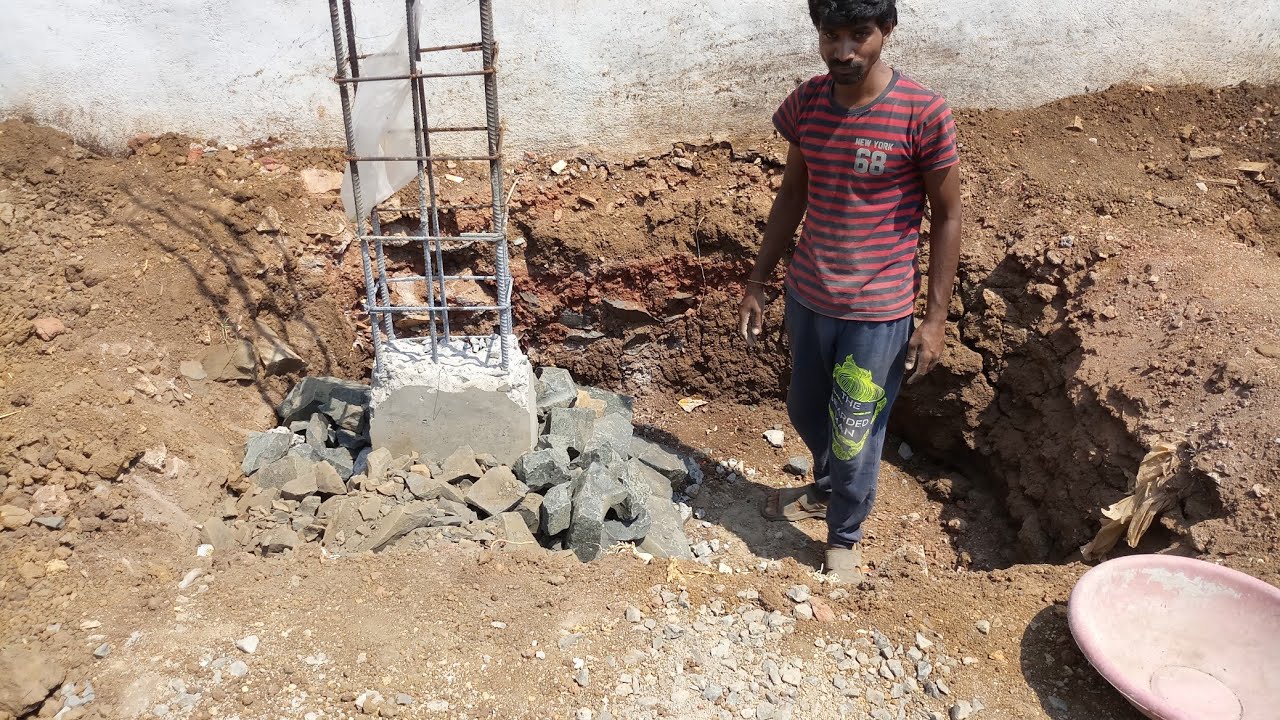 Back filling of columns with boulders at plinth level - YouTube