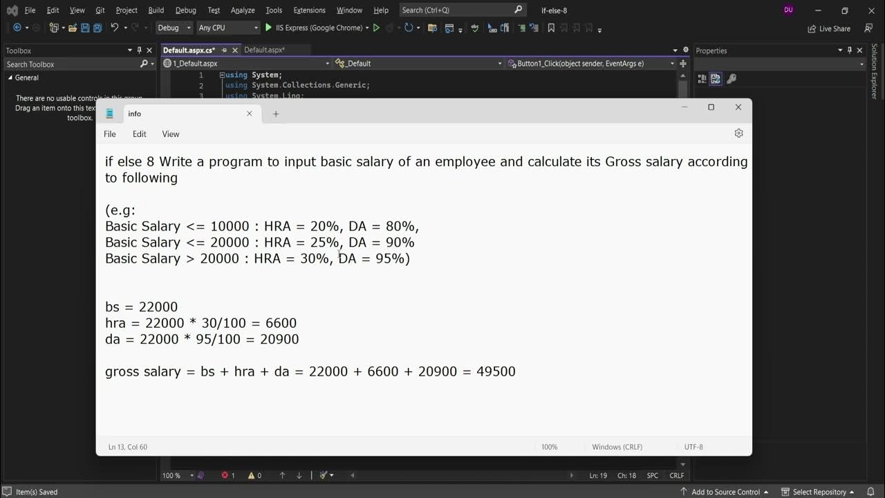 ch-1 / practical if else 8 Write a program to input basic salary of an employee and calculate ...