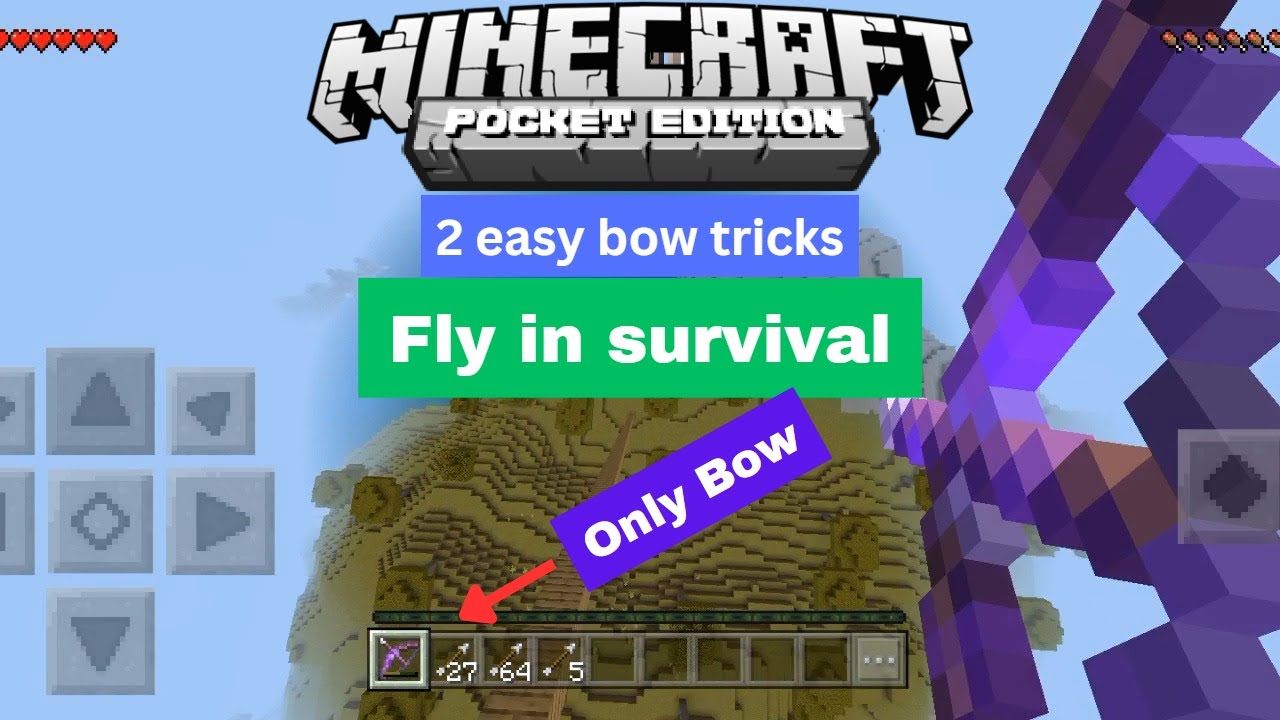 2 easy bow tricks for minecraft pe| Flying - YouTube
