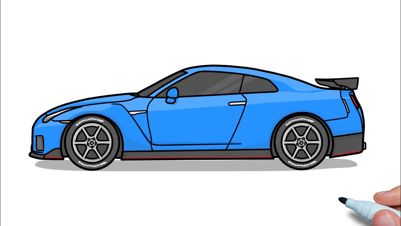 How to draw a Nissan GT-R R35 Skyline step by step / Drawing sport car ...