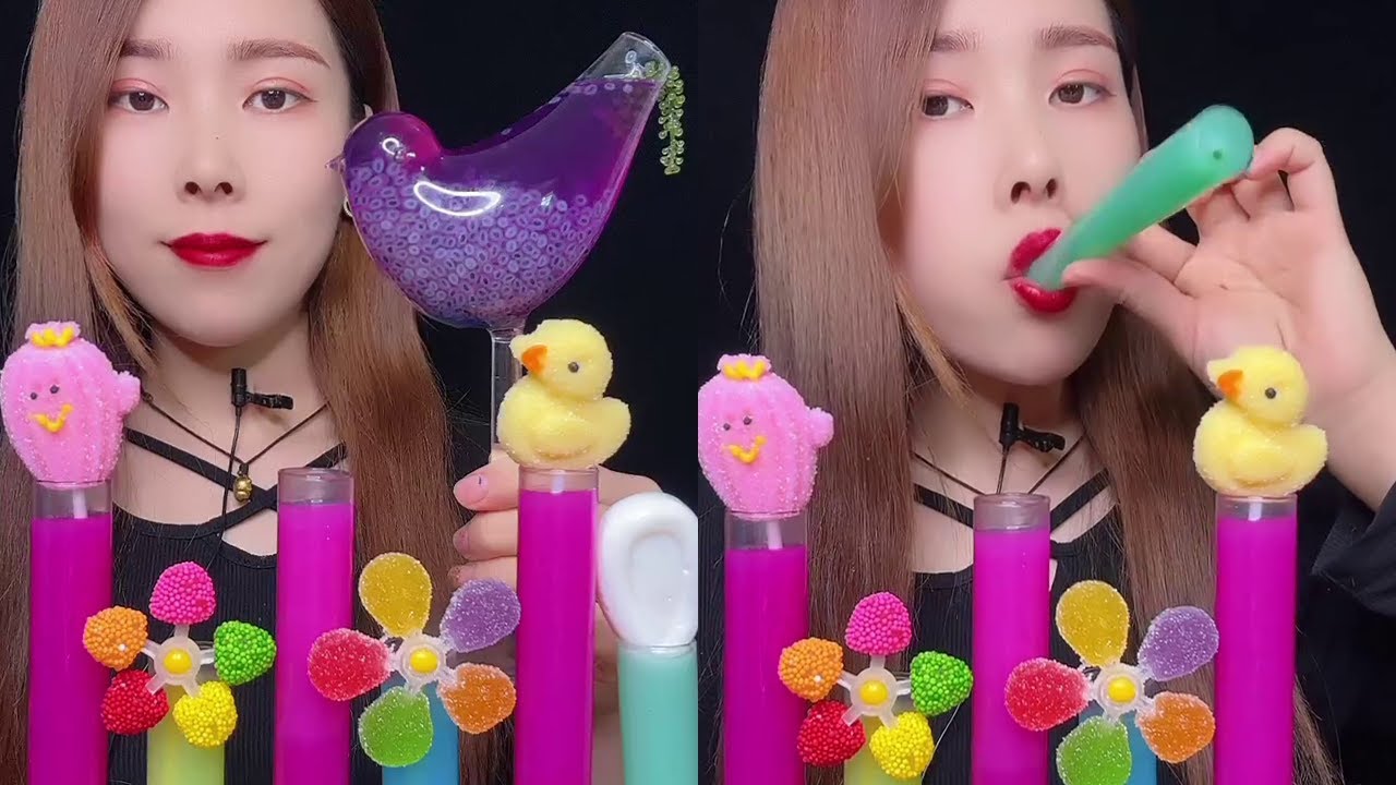 ASMR Rainbow Drinks | Drinking Water Sounds | Cotton Candy - YouTube