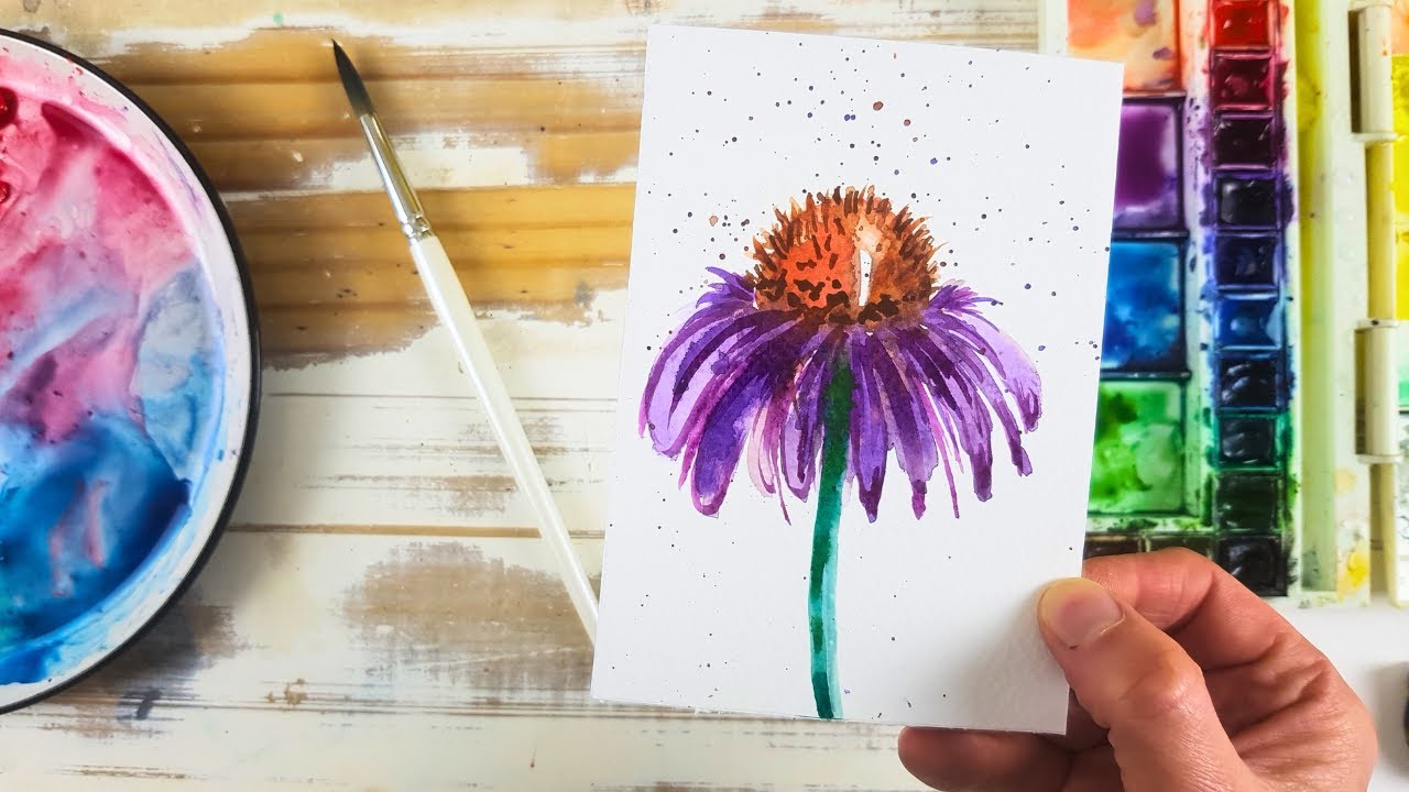 How to paint a cone flower- Easy Watercolor flowers for beginners - YouTube