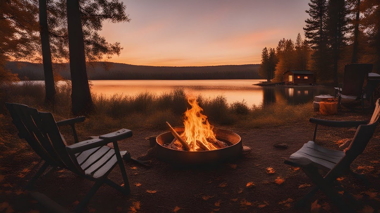 Cabin Camping at Sunset with Bonfire & Nature Sounds - YouTube