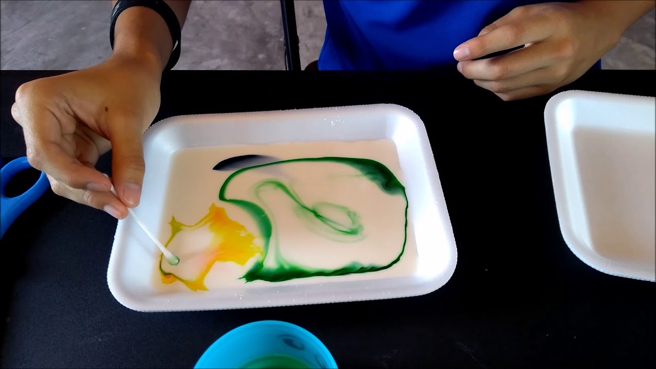 Experimento de la tensión superficial con leche, jabón y colorantes ...