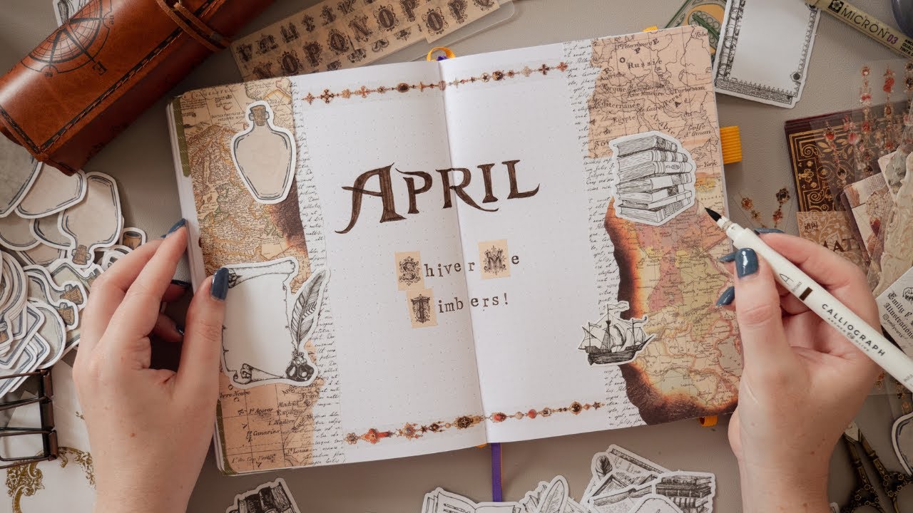 April 2024 Bullet Journal ⚓ Vintage Pirate/Sailing Theme | Plan With Me ...
