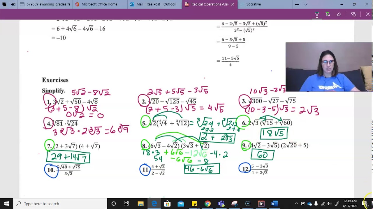 ALG2-Simplifying Radicals (conjugates) 4_17 - YouTube
