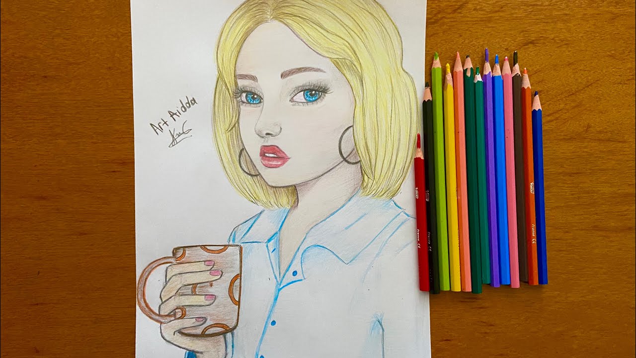 How to draw a girl with a coffee cup/Pencil drawing/Si te vizatojme nje ...