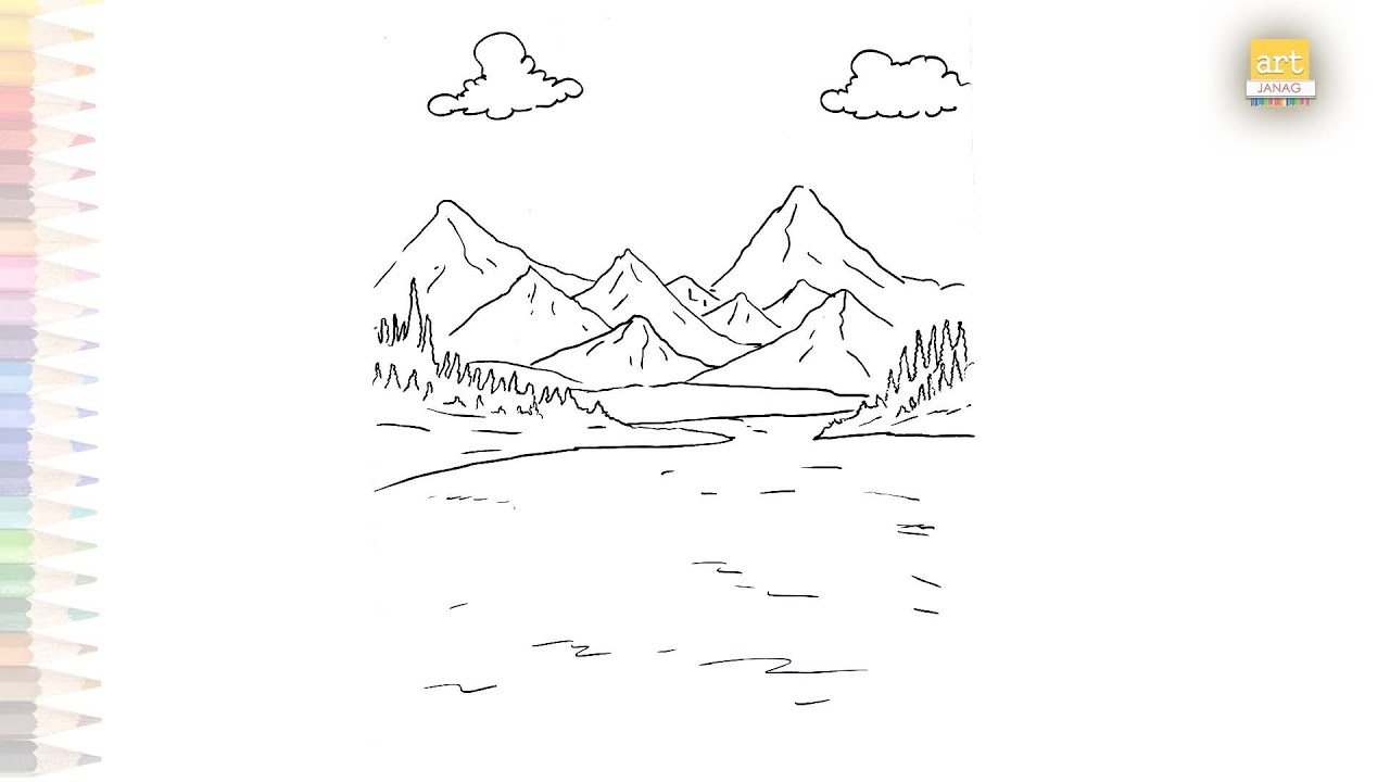 Mountains drawing video | Easy scenery drawings | How to draw Mountains ...