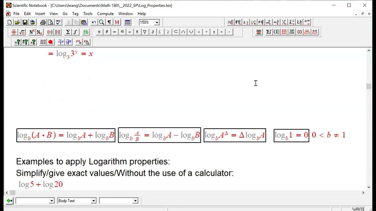 Applications of Logarithm Properties - YouTube