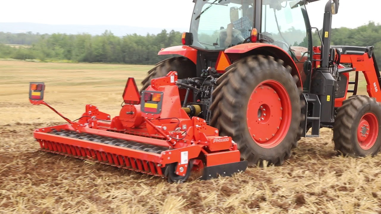 Kubota M6-141 with Kubota PH3300 Power Harrows - YouTube