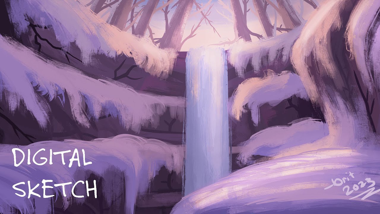 Snowy Cavern : Digital Landscape Sketch Apr 30th (Real Time) - YouTube