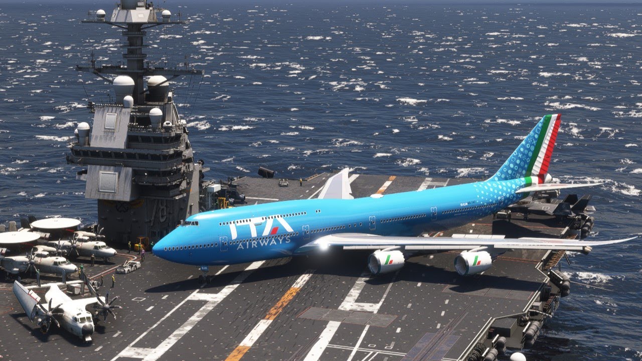 Giant 747-8i by ITA Airways Lifts Off from a Warship – Most Unreal ...