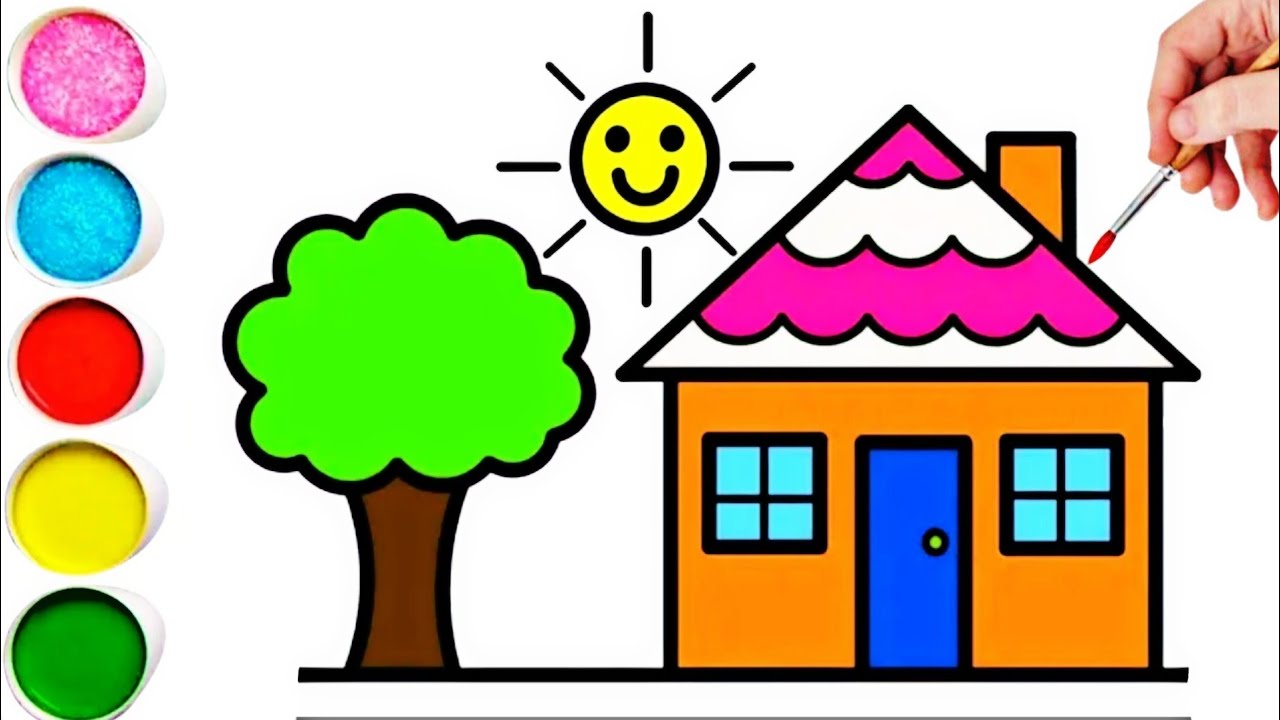 Cute House 🏡 Drawing, Painting & Coloring For Kids and Toddlers_ Kids ...