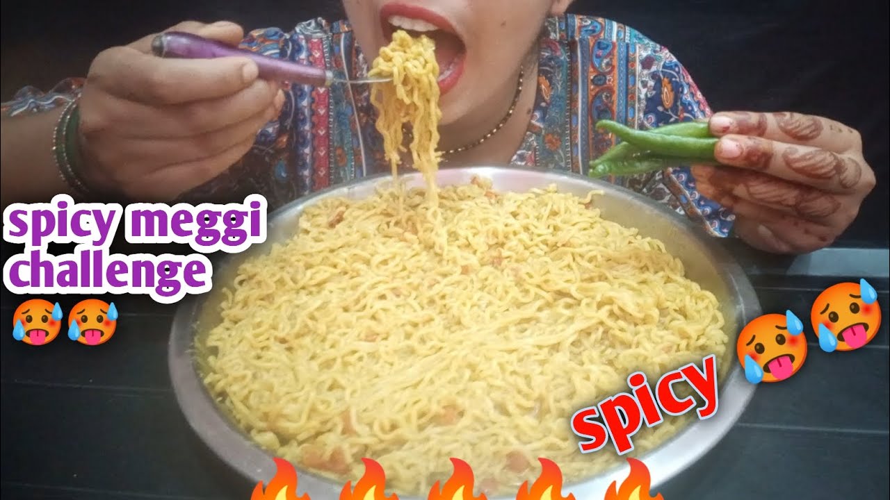 Eating spicy 🔥 meggi challenge 🥵 10paket meggi eating challeng - YouTube