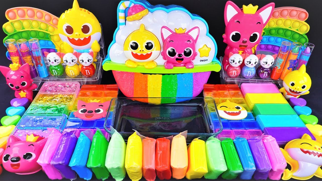 Pinkfong & Baby shark Slime Mixing Random Cute, shiny things into slime ...