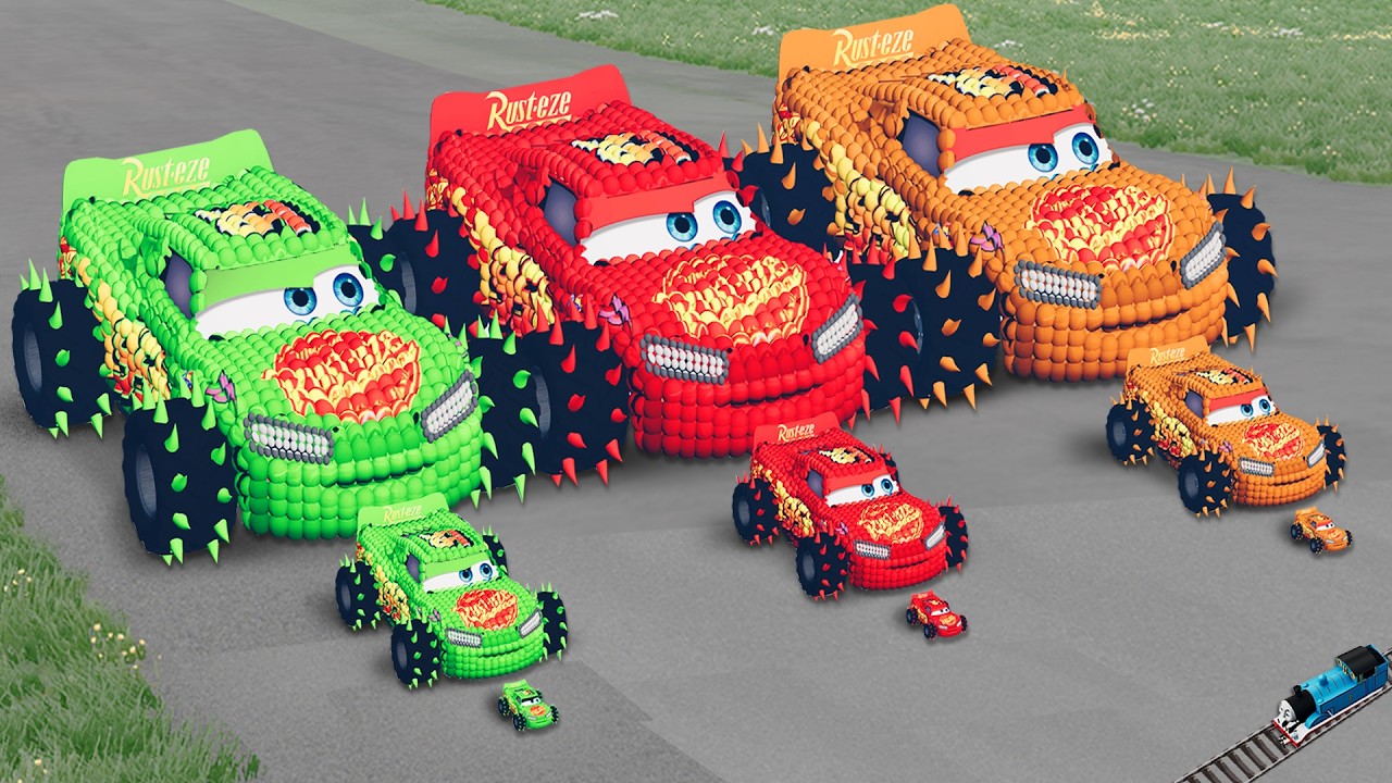 Big & Small Colors Lightning Mcqueen Made Of Balls Car vs Thomas Trains ...