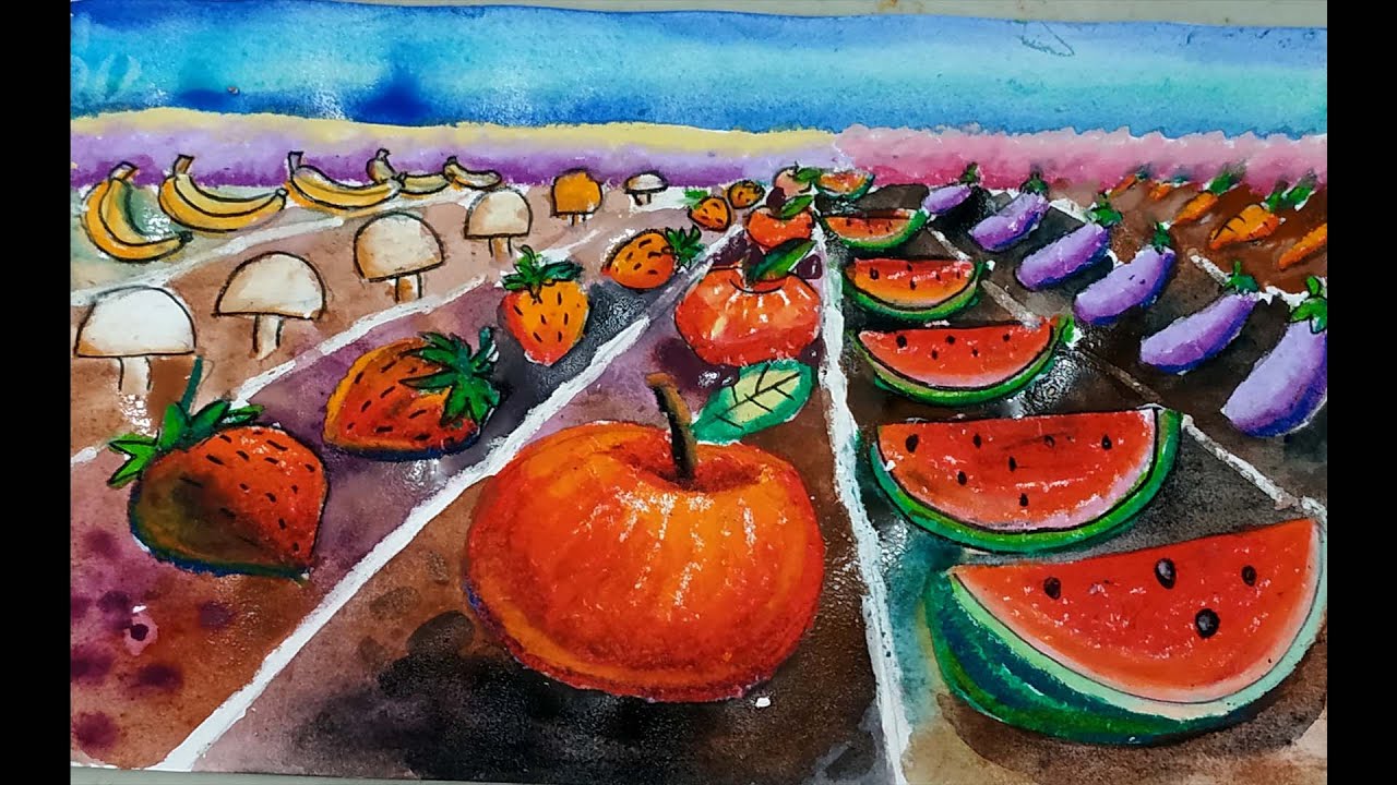 Drawing Fruits and vegetables in Perspective Way - YouTube