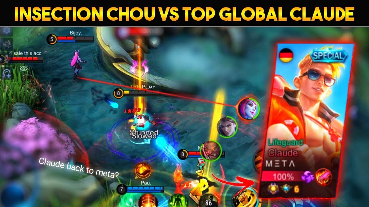 iNSECTiON CHOU VS TOP GLOBAL CLAUDE | SOLO Rank Chou Gameplay | MLBB ...