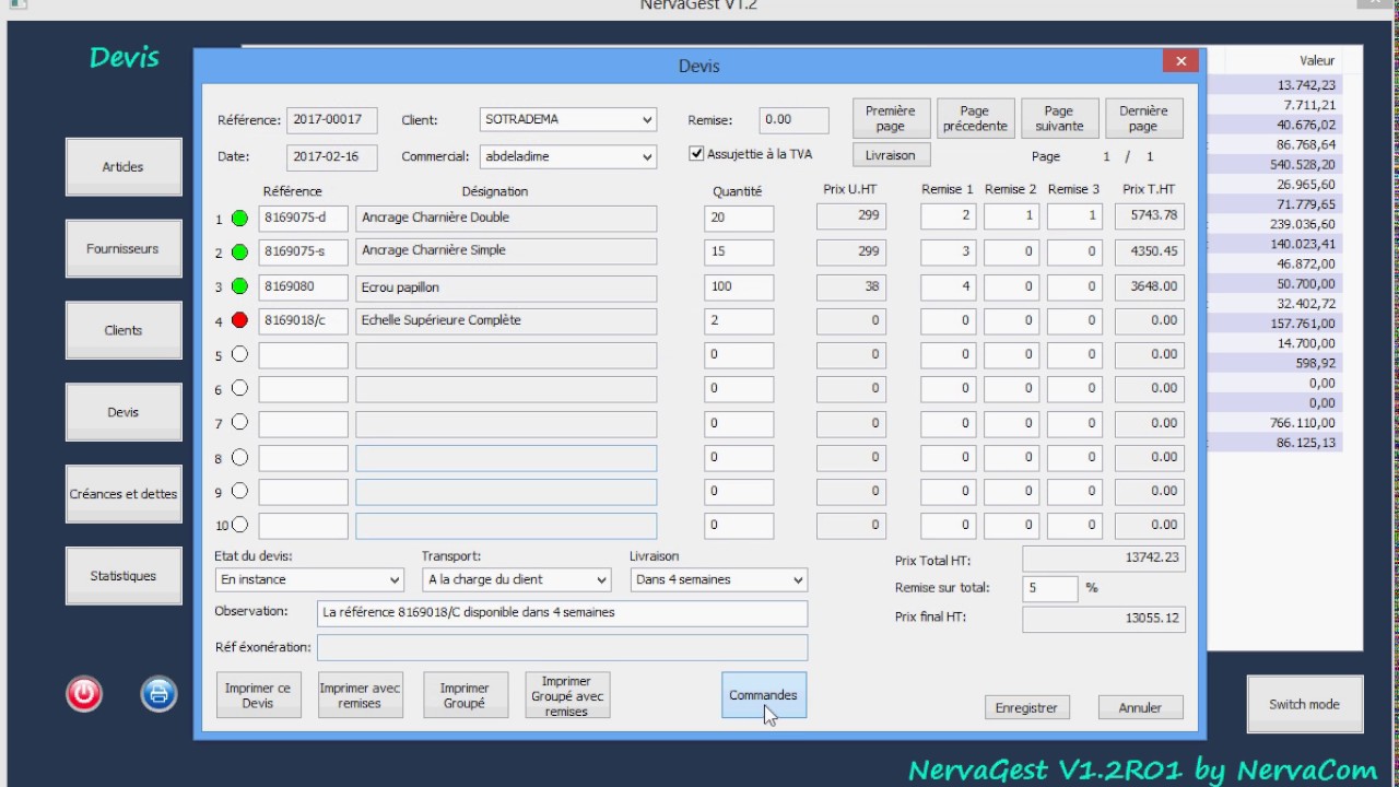 Confirmation commande client dans NervaGest http://www.nervacom.com ...