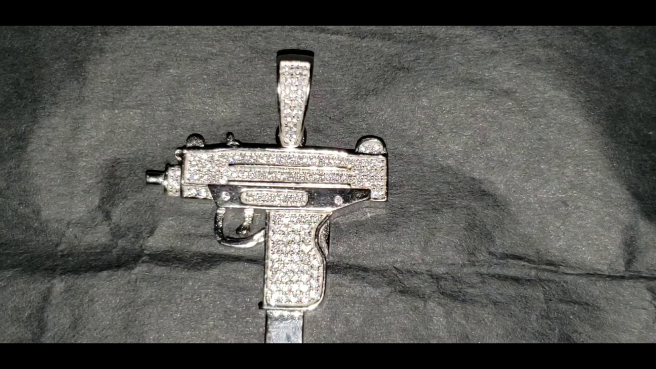 Harlembling fully iced out UZI gun w/iced out earring w/iced out drip ...