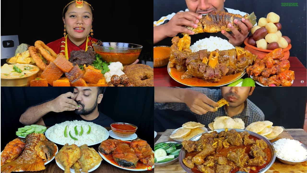 HUGE FISH CURRY EATING CHALLENGE, SPICY MUTTON CURRY COMPETITION ...