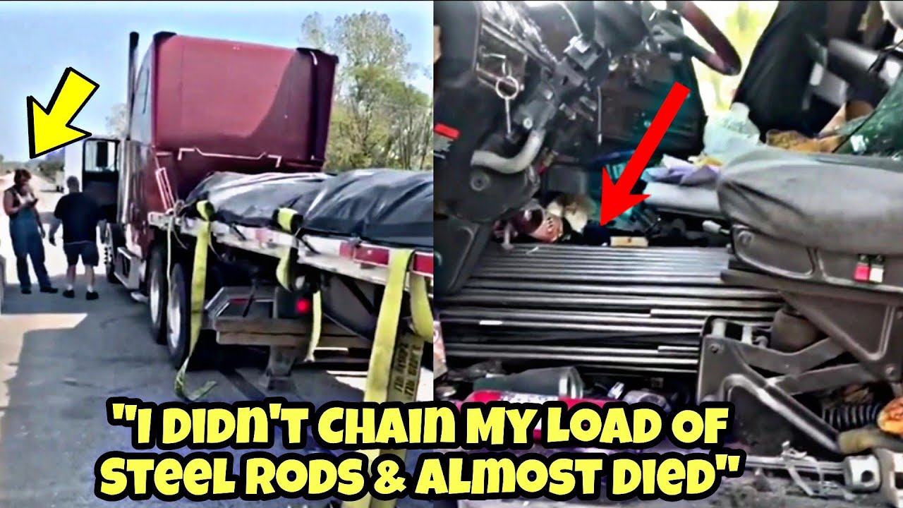 Truck Driver Did Not Chain His Load Of Steel Rods & His Load Went ...