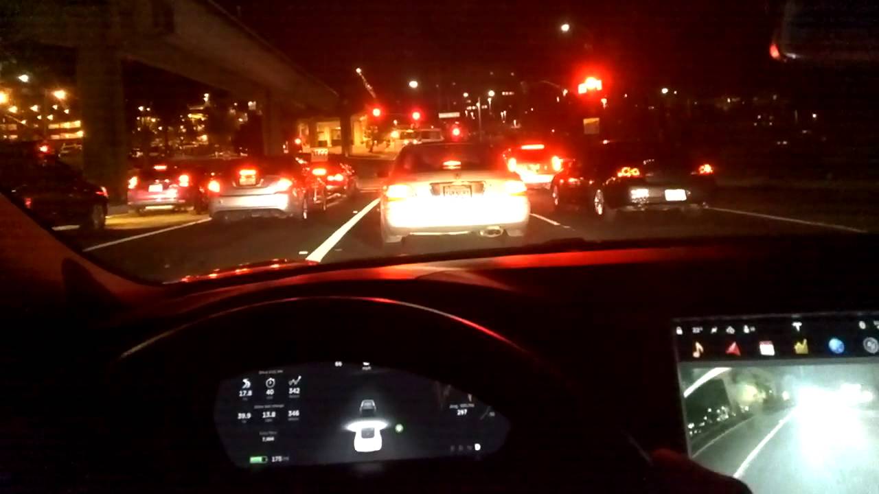 Tesla Model S P85D Autopilot demo (night) 2015 10 29 -- 24 minutes ...