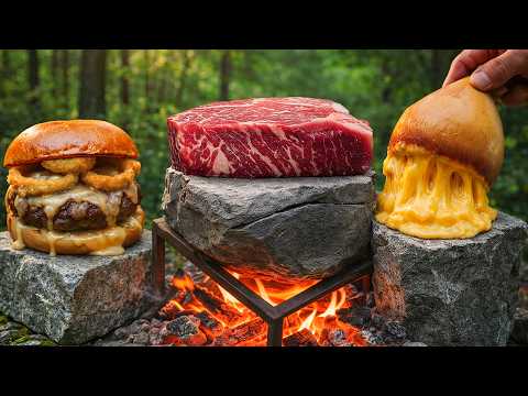 Cooking the Perfect Tomahawk Steak on a Heated Forest Rock | Compilation