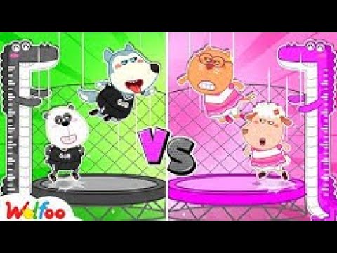 Pink vs Black Trampoline, Which Will Jump Higher Wolfoo Kids Stories ...
