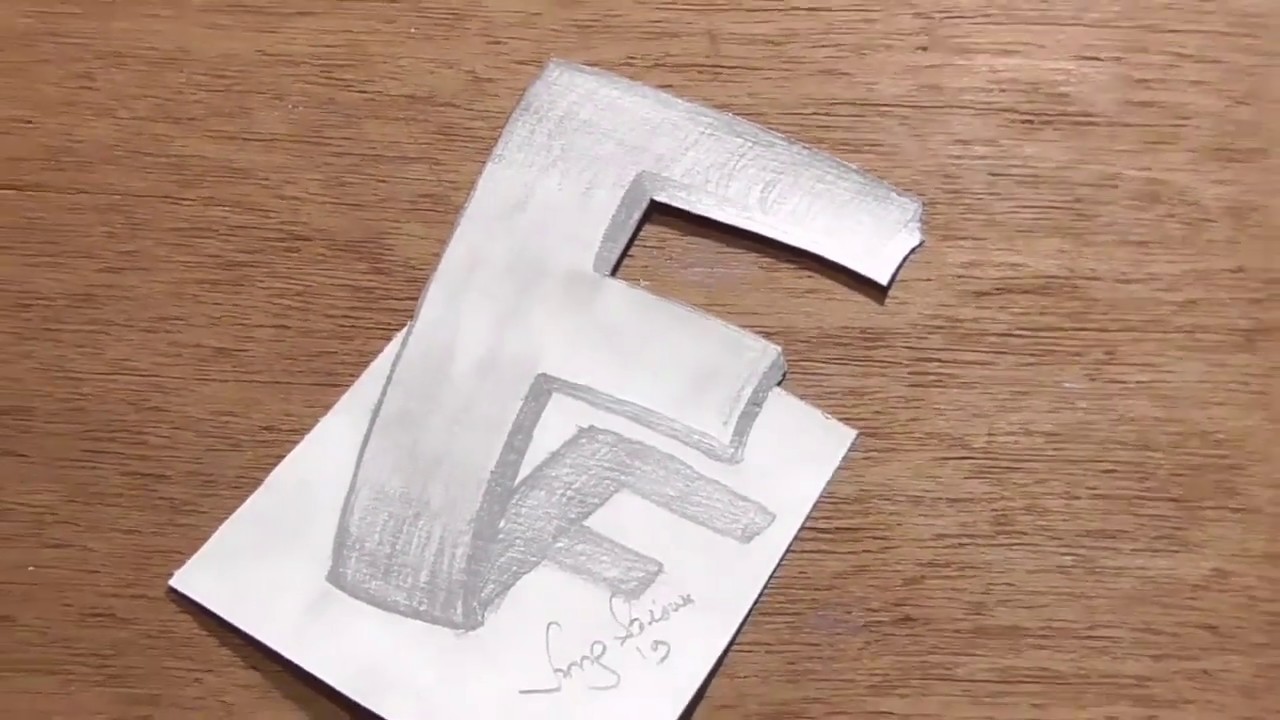 Trick Art Part 7: 3D letter "F' drawing step by step - YouTube